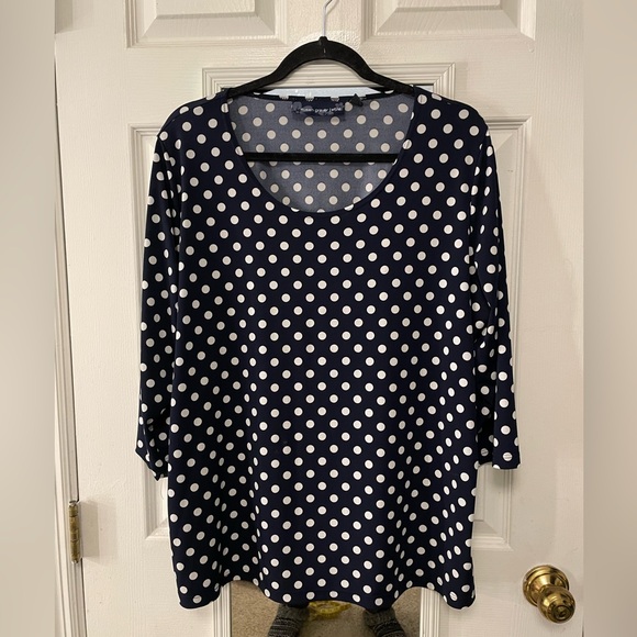 Susan Graver | Tops | Susan Graver X Navy Polka Dott Blouse | Poshmark